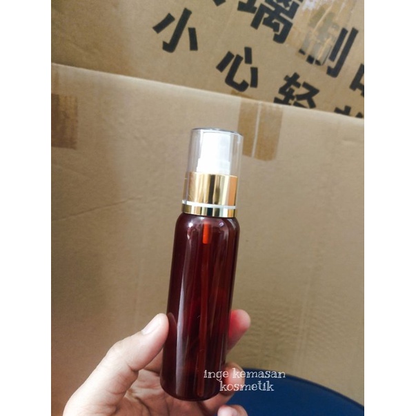 Jual BOTOL SPRAY 100 ML AMBER COKLAT TUTUP GOLD FULLCAP (model rata ...