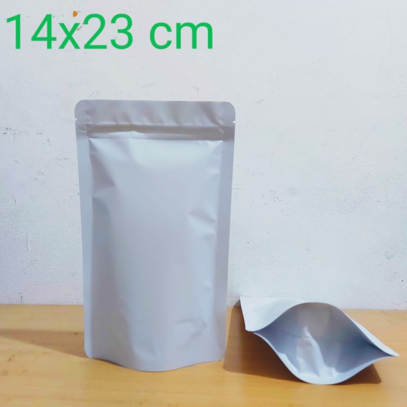 Jual Kemasan standing pouch putih doff 14x23 CH (50 PCS) klip ziplock ...