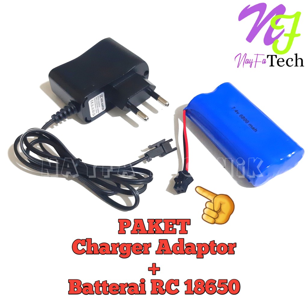 Jual Paket Adaptor Charger + Batterai RC 2/18650 Li-ion 7.4v - 6800mAh ...