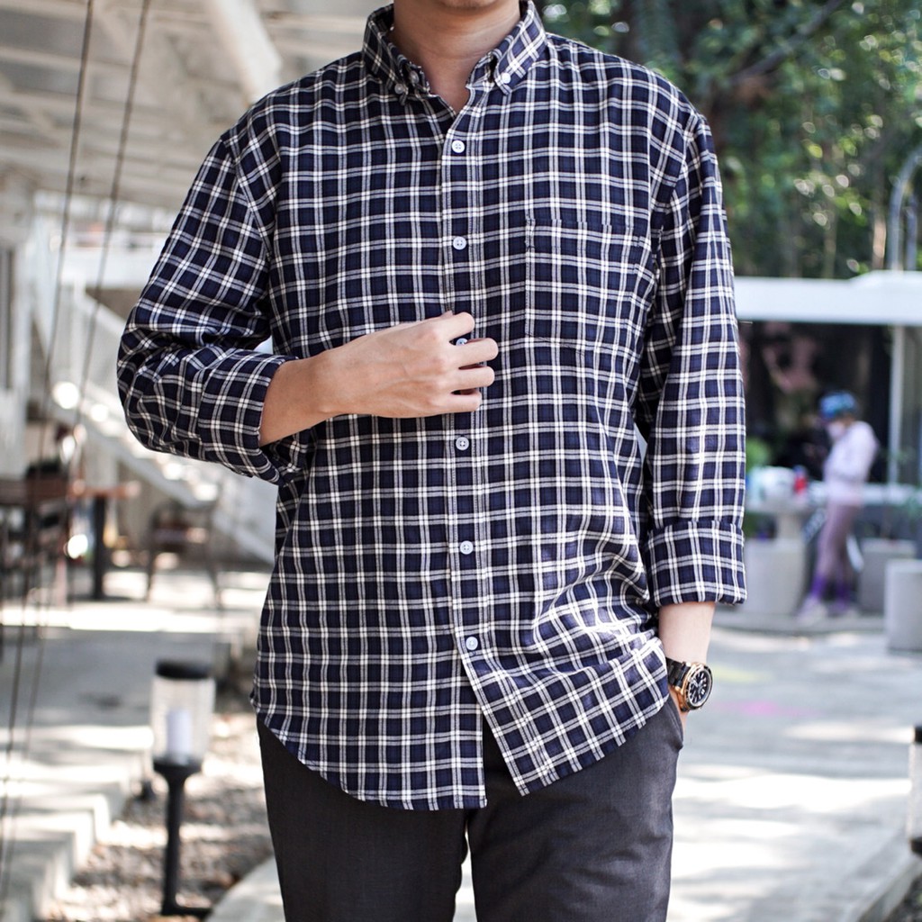 Jual Kemeja Flanel / Flannel Biru Navy Lengan Panjang Regular Fit ...