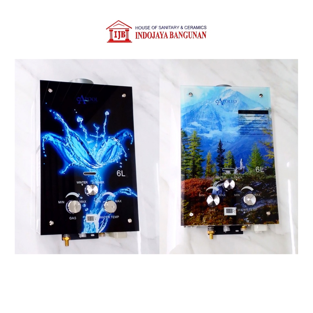 Jual Water Heater Kaca Gas Pemanas Air Kamar Mandi LED 6 Liter | Shopee ...