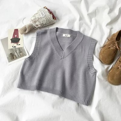 Jual NATHA VEST Crop Vest Luaran Rajut Wanita Polos Kerah V -#OMB ...