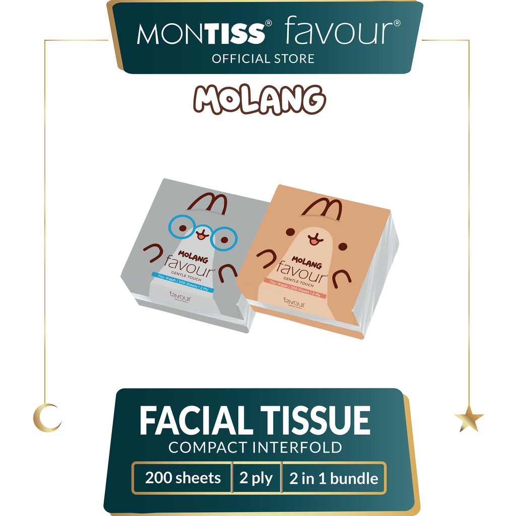 Jual Favour Molang Compact Interfold Tissue 200 Sheets 2 in 1 | Shopee ...