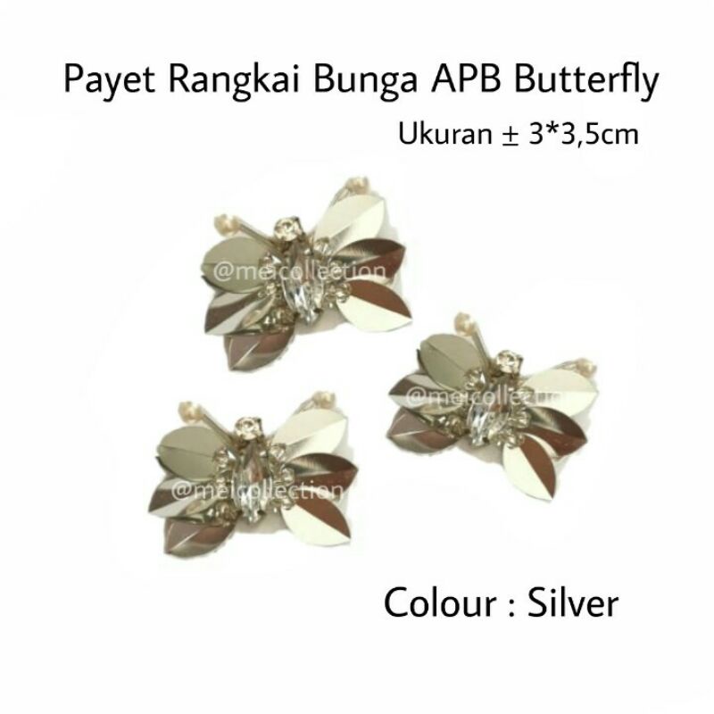 Jual payet rangkai bunga 3d APB Butterfly silver peach doff 3cm bebas ...