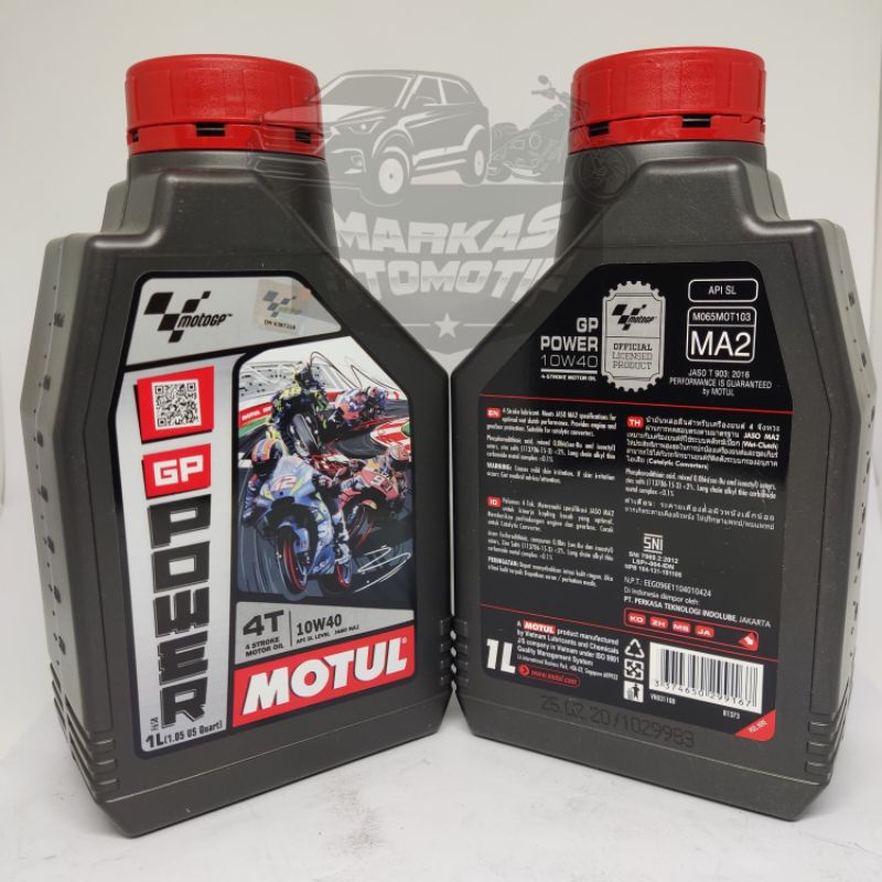 Jual MOTUL GP POWER 10W40 1L/100% ORIGINAL/OLI MESIN/OLI MOTOR BEBEK&MANUAL/VIXION,R15,NINJA,CBR ...
