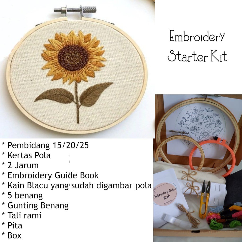 Jual Sunflower DIY Embroidery Starter Kit/Paket Sulam Untuk Pemula ...