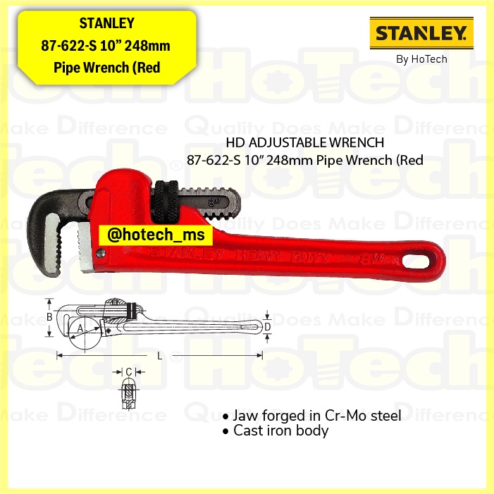 Jual STANLEY|87-622-S 10” 248mm Pipe Wrench (Red) | Kunci Pipa STANLEY ...