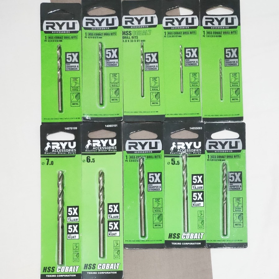 Jual MATA BOR BESI RYU HSS COBALT 2MM 2.5MM 3MM 3.5MM 4MM 5.5MM 6MM 6 ...