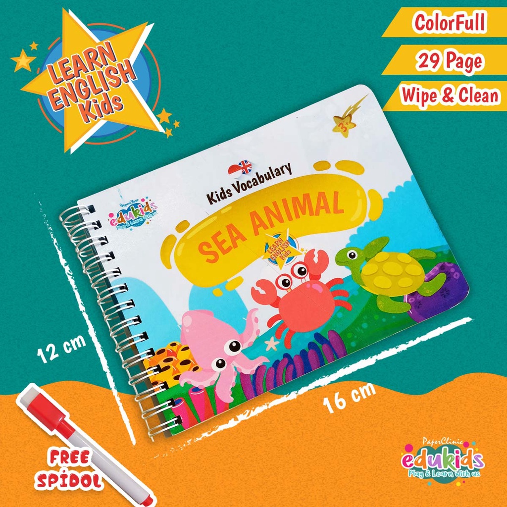 Jual Buku anak belajar mengenal hewan laut mini book flash card wipe ...