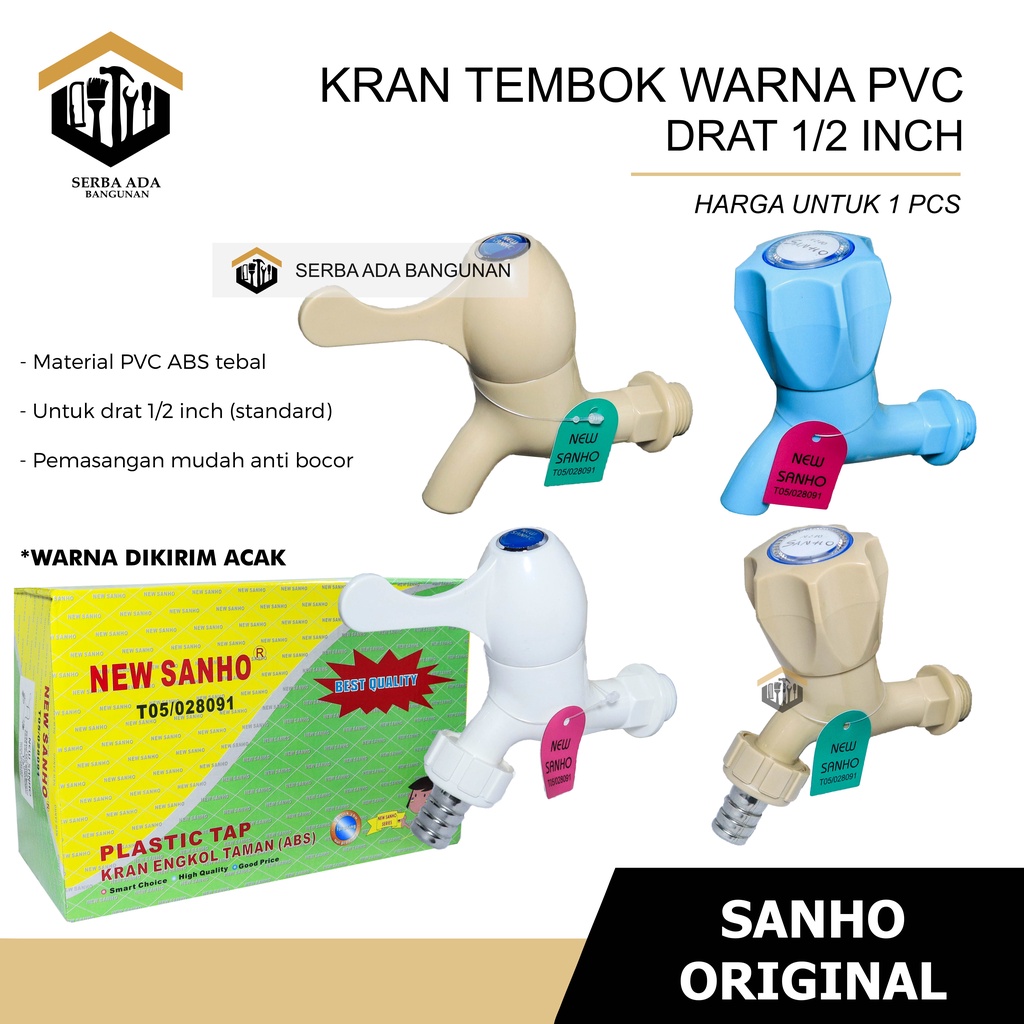 Jual KRAN KERAN AIR PLASTIK NEW SANHO 1/2" 3 WARNA - ORIGINAL 100% HIGH ...