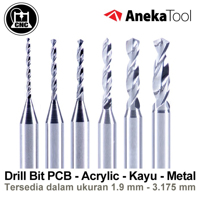 Jual AT Mata Bor 1.9-3.175mm PCB Acrylic Wood MDF CNC Carbide Router ...