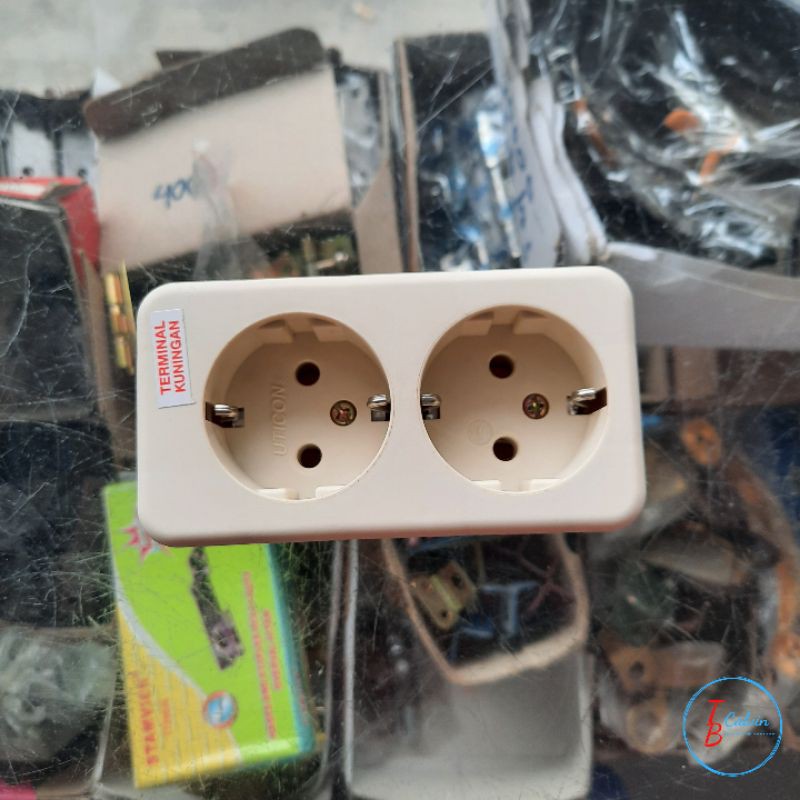 Jual Stop kontak arde Uticon 2 lubang / Terminal Kuningan 2 lubang Uticon / Stopkontak Uticon ...