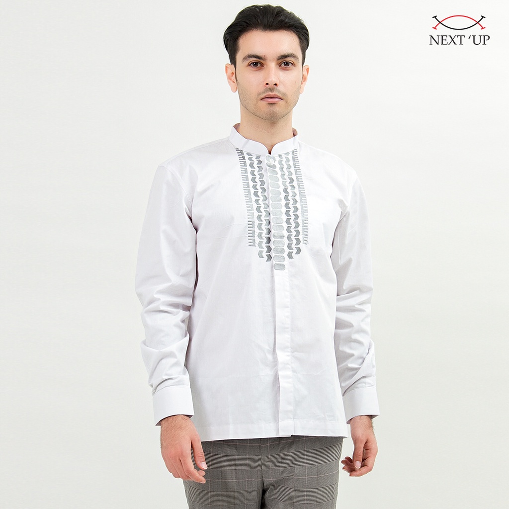 Jual Kemeja Baju Koko Pria / Cowok Manset Bordir Warna Putih Keren ...