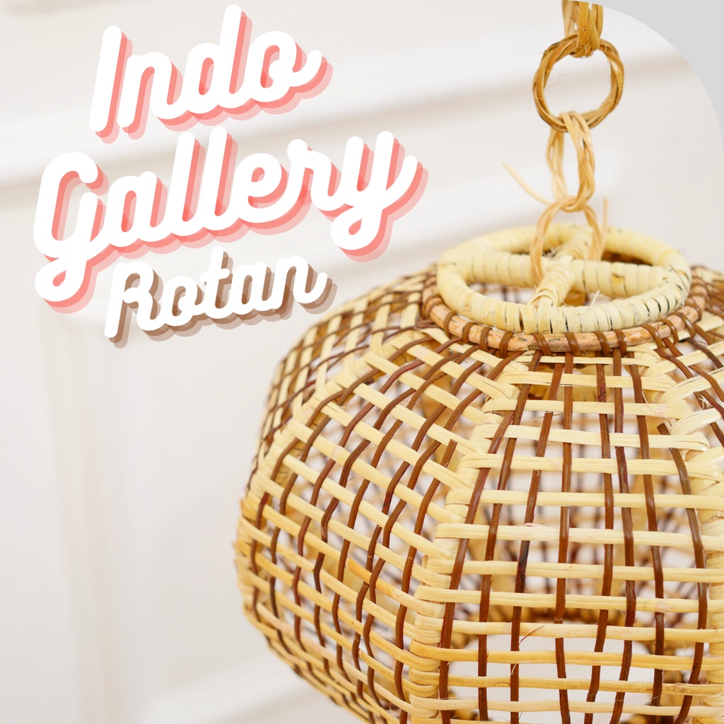 Jual Kap Lampu Gantung Cafe Lampion Rotan Alami Light | Shopee Indonesia