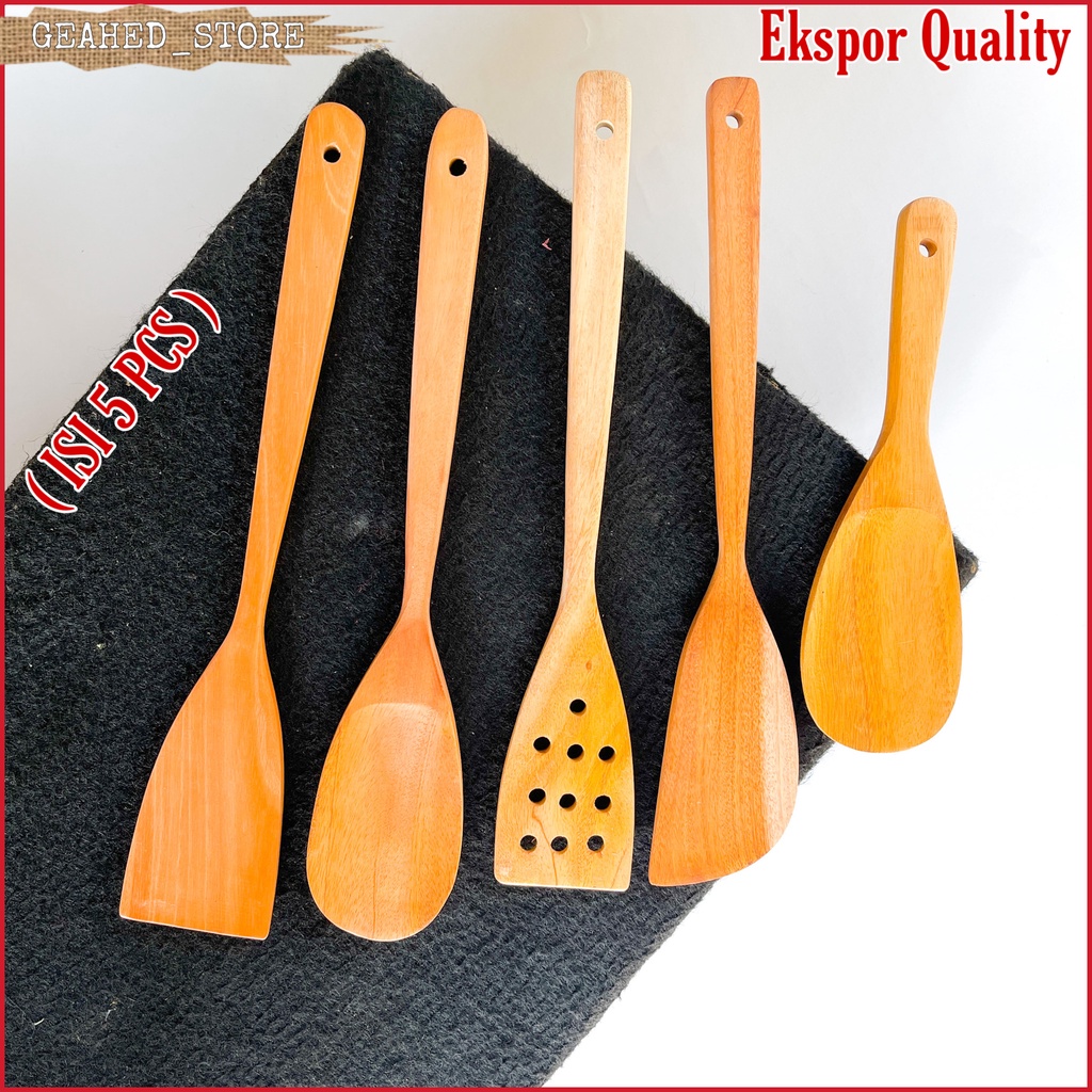 Jual Sutil Set Kayu Jati Isi 5 Pcs / Spatula Kayu / Wooden Spatula ...