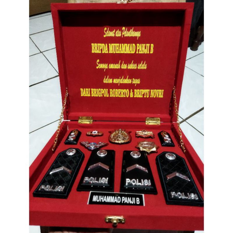 Jual tanda pangkat bripda pdh pdu set box costum, pin pinan set box ...
