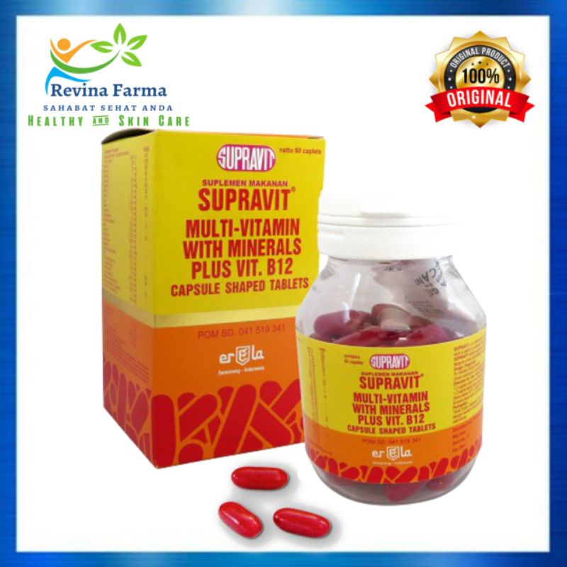 Jual Supravit Multivitamin & Mineral plus vitamin B12 isi 60 Kaplet 100% Produk Original ...