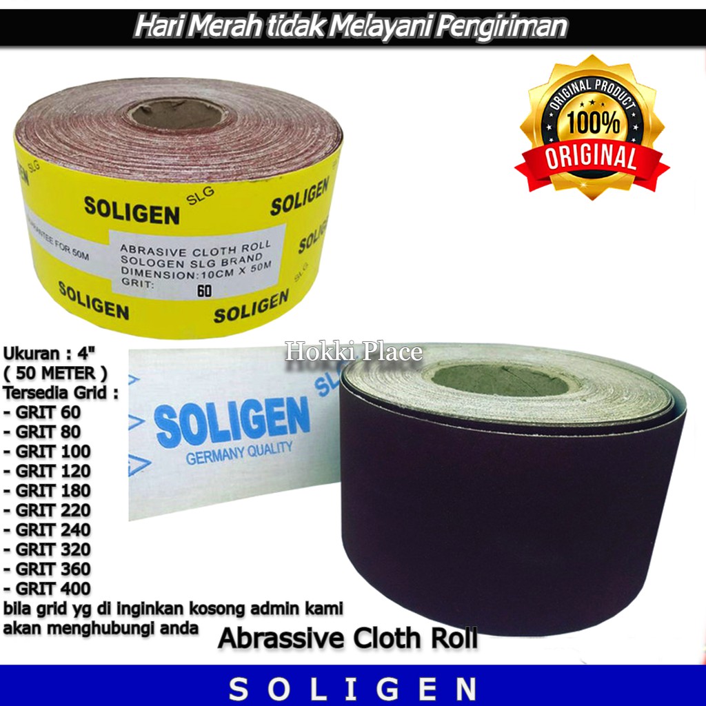 Jual AMPLAS ROLL 50 METER SUPER QUALITY ORIGINAL SOLIGEN GRIT 60 ...