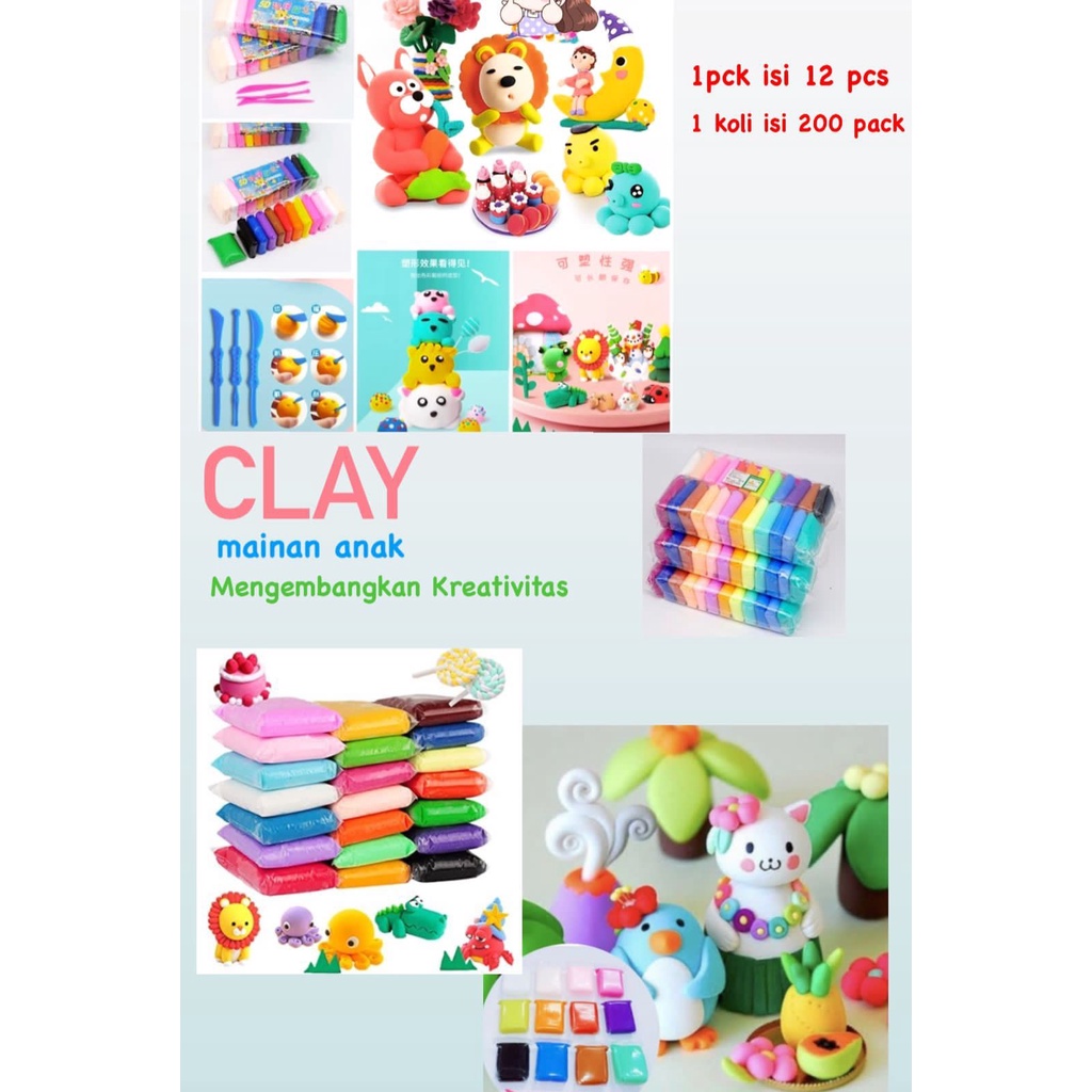 Jual Polymer Clay Import 12 Warna - Plastisin Lilin Mainan Edukasi Anak ...