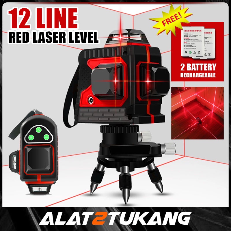 Jual 12 Line Red Laser Level Self Leveling 3D 360 Wall Meter Laser Beam ...