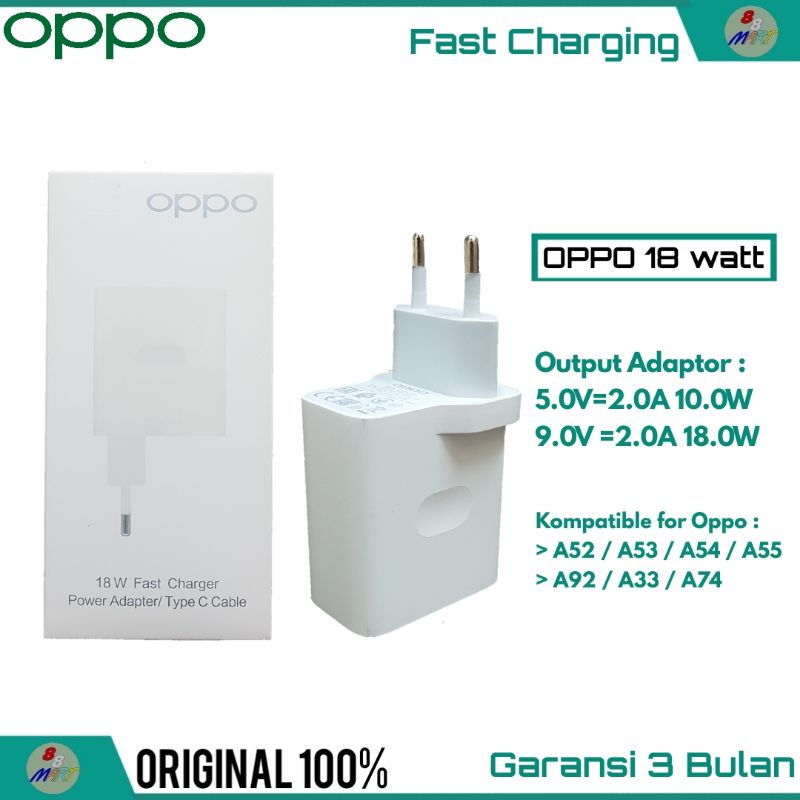 Jual Adaptor Oppo 18 watt Adaptor Kepala Charger OPPO A52 A53 A54 A55 ...