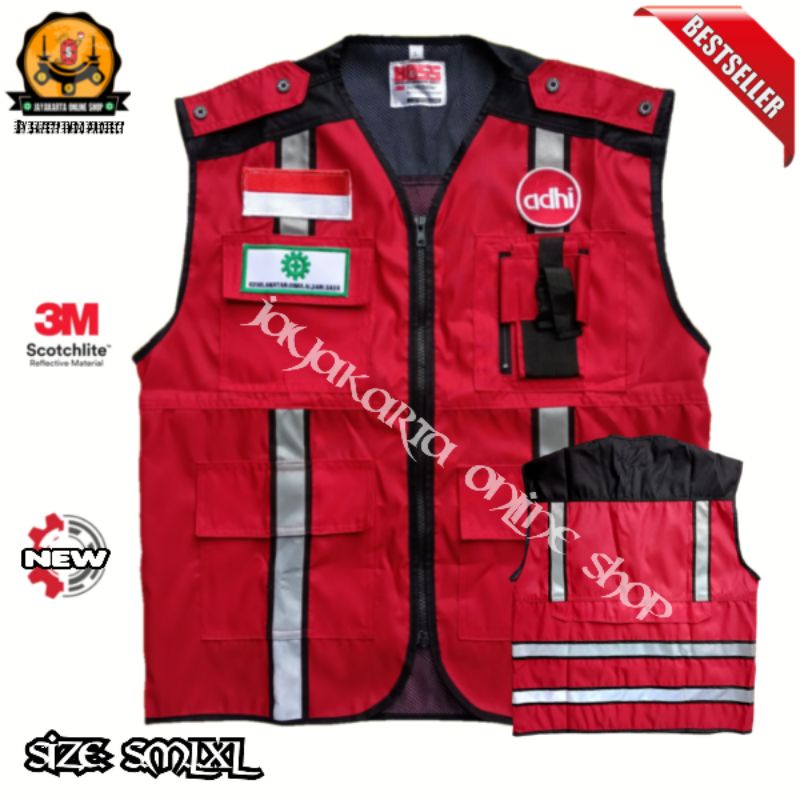 Jual ROMPI SAFETY VEST HSE MERAH HITAM 3M SCOTLITE TASLAN WATER PROOF ...