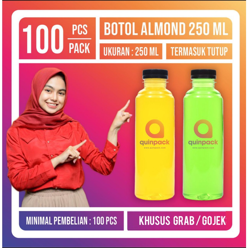 Jual Botol almond 250 ml Botol plastik 250 ml 100 pcs Botol Juice 250 ...