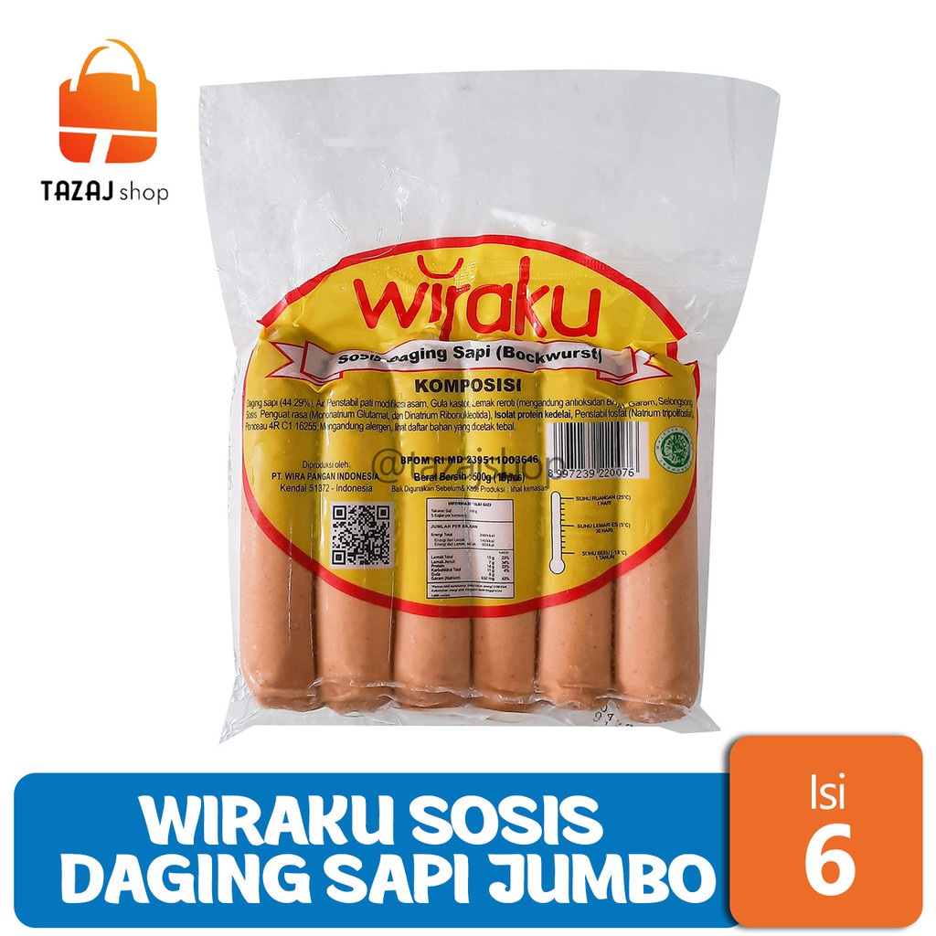 Jual Wiraku Sosis Daging Sapi Jumbo - Isi 6 Pcs | Shopee Indonesia