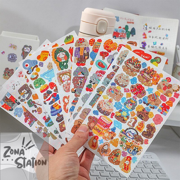 Jual [ZS] 1 Lembar / Sticker Beruang Glitter Decorating Journaling ...