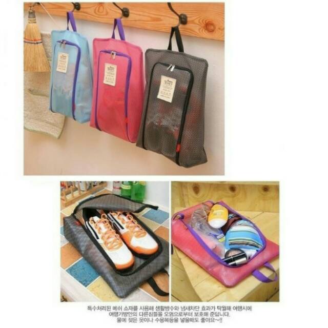 Jual Korean Funny-Made Mesh Travel Shoe Pouch / Shoes organizer pouch ...