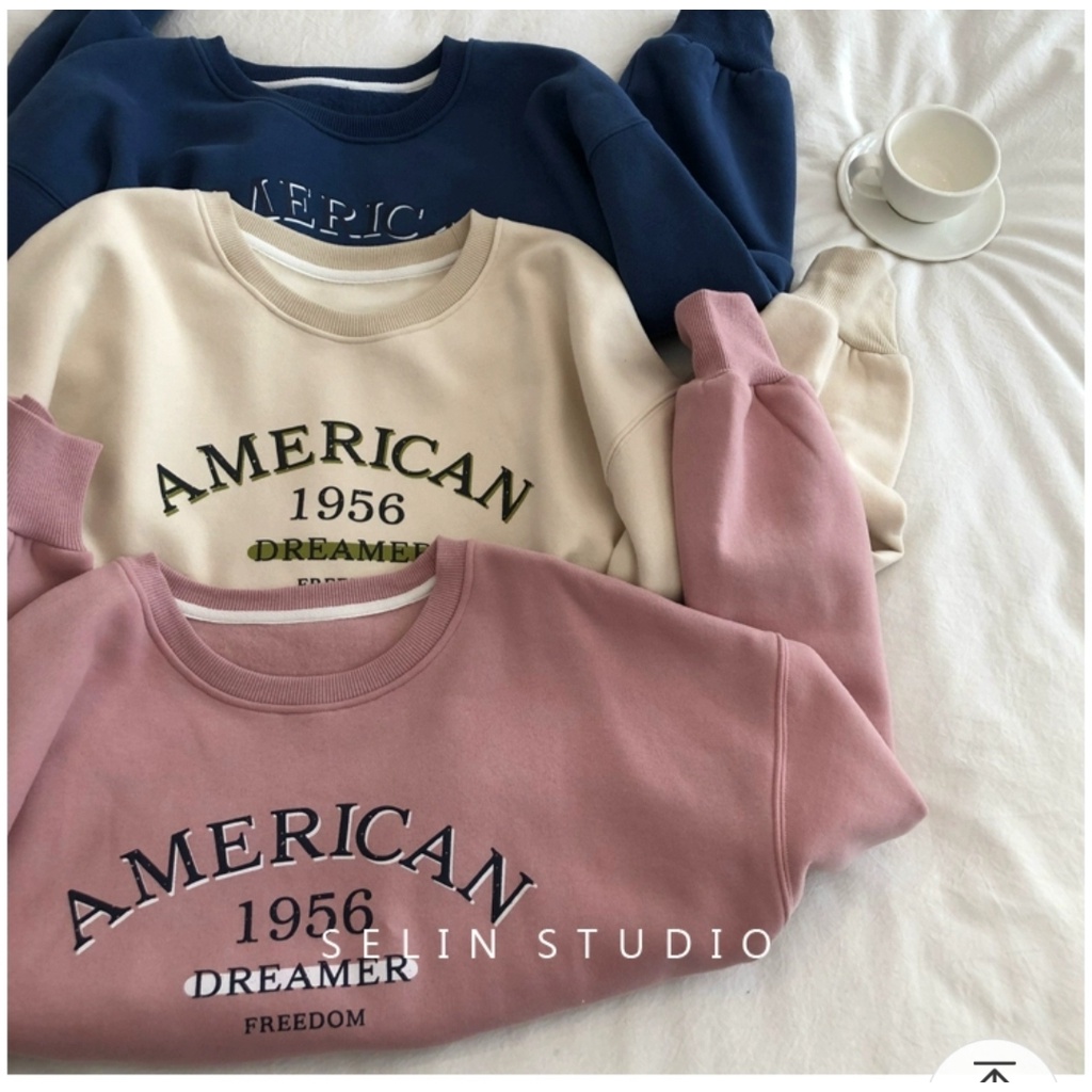 Jual 1956 AMERICAN Sweater Ala Korea Crewneck Crope Wanita Kekinian ...