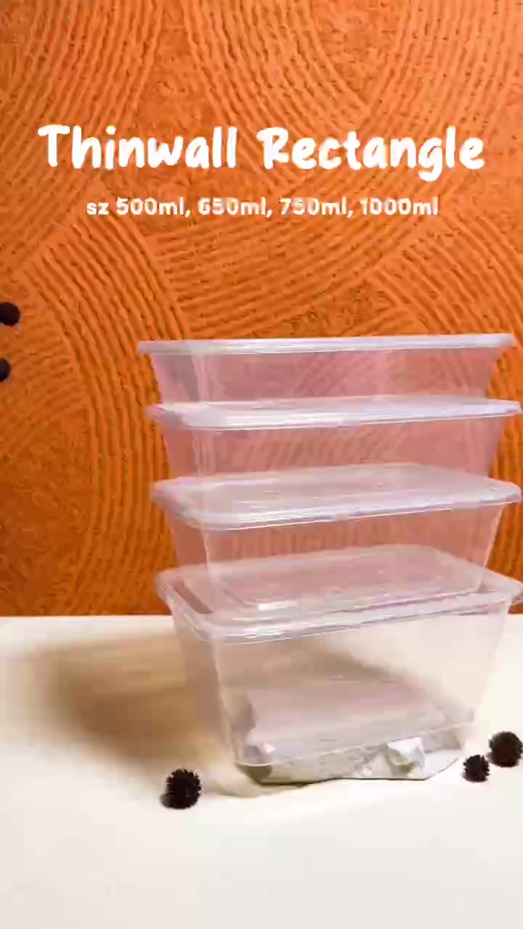 Jual [ISI 25PCS] Thinwall Rectangle 500ml 650ml 750ml 1000ml / Kotak Makan Plastik Rectangle ...