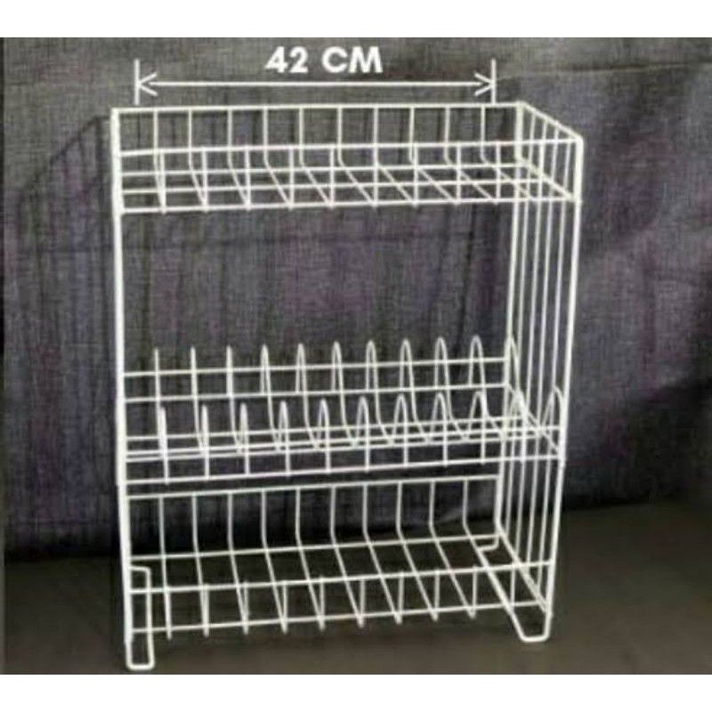 Jual termurah Rak Piring + Gelas Susun 3 / rak kawat putih /rak piring ...
