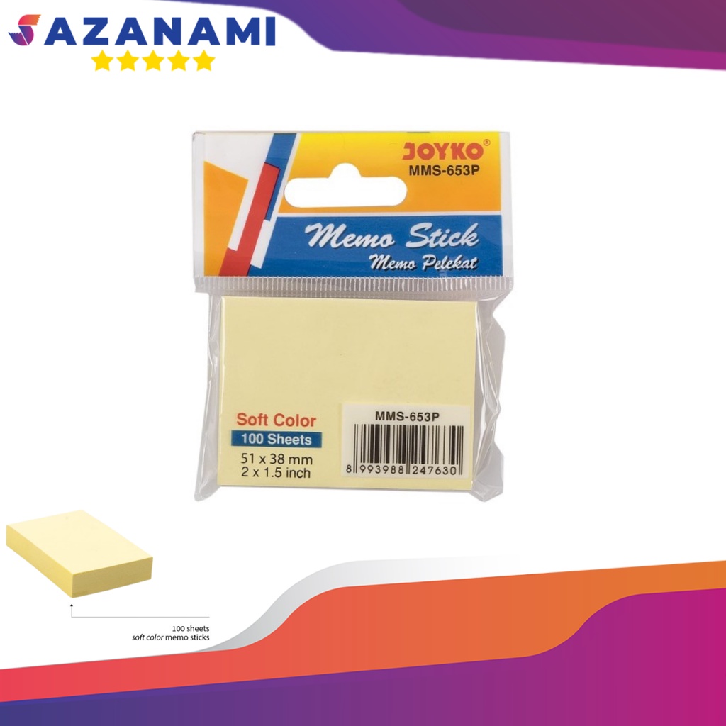 Jual JOYKO MEMO STICK 51 X 38MM MMS-653P STICKY NOTE | Shopee Indonesia