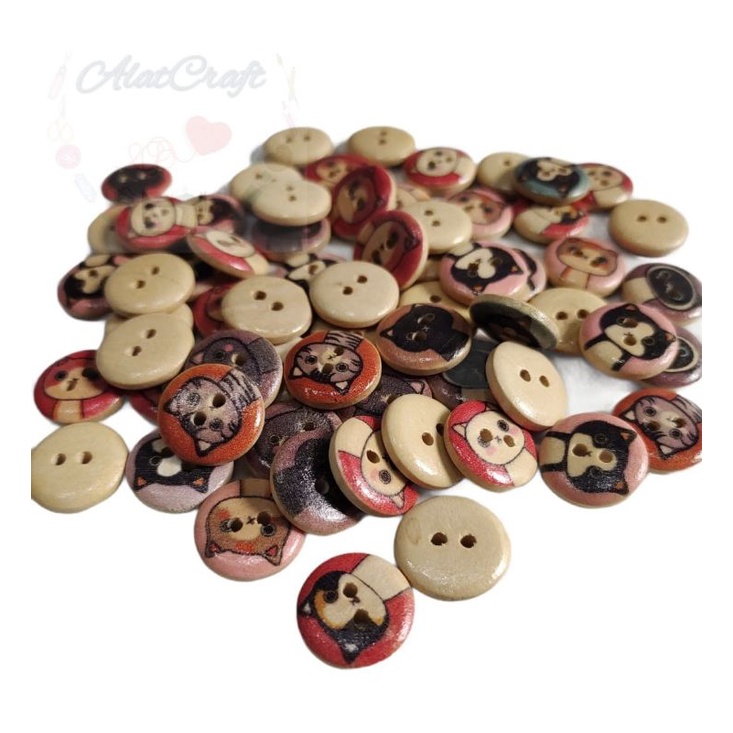 Jual 10 PCS KANCING KAYU HIAS MOTIF KUCING | Shopee Indonesia