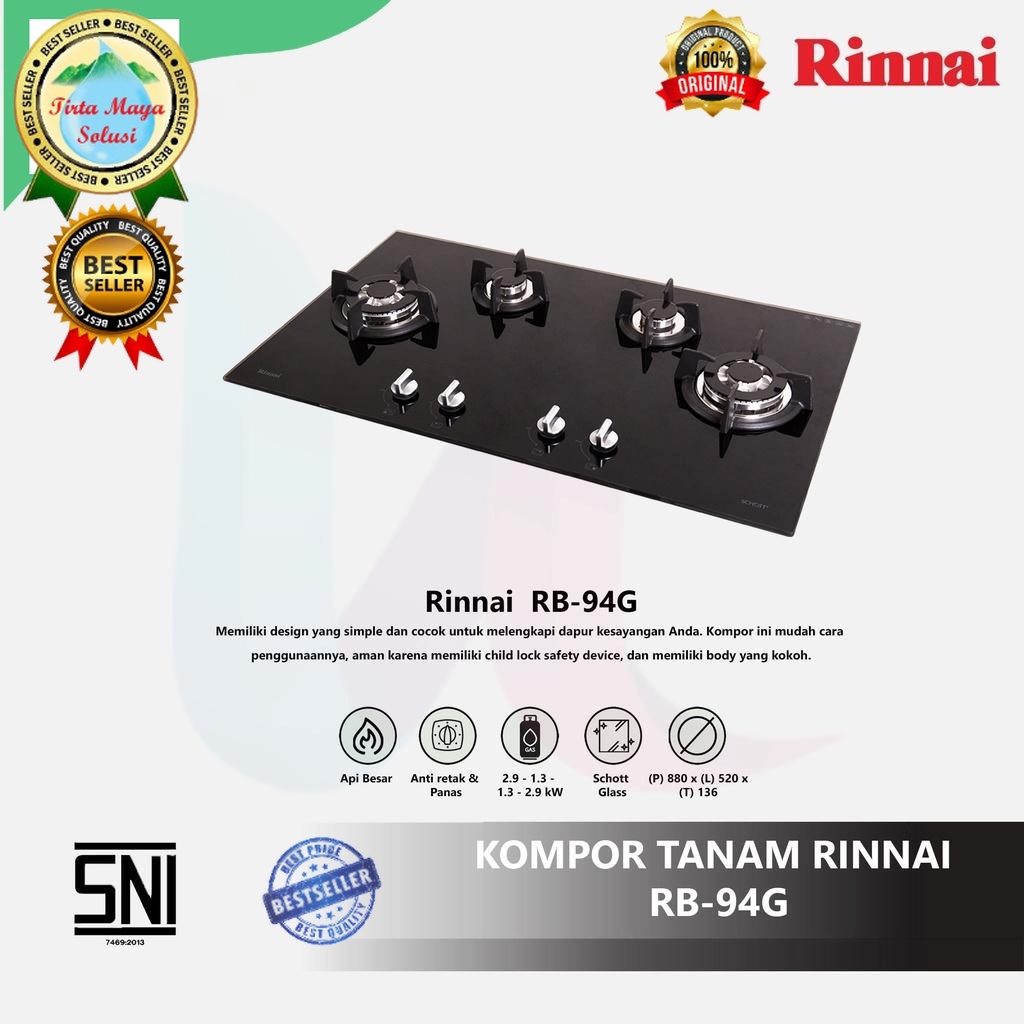 Jual Rinai Kompor Tanam 4 Tungku Rinnai RB-94G / RB 94 G ORIGINAL Gas | Shopee Indonesia