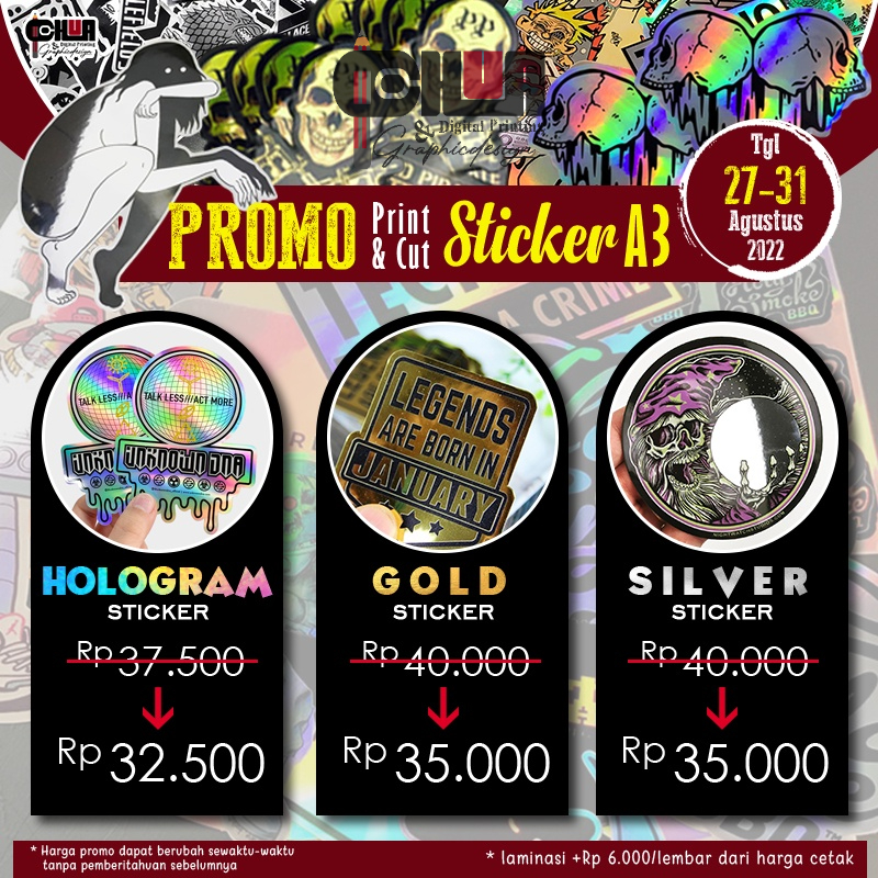 Jual PROMO STIKER print and cut A3 - PROMO 3 hari (Hologram, Gold ...