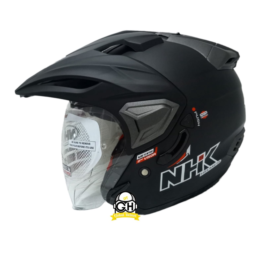 Jual HELM HALF FACE NHK PREDATOR CRYPTON SOLID BLACK DOFF DOUBLE VISOR ...