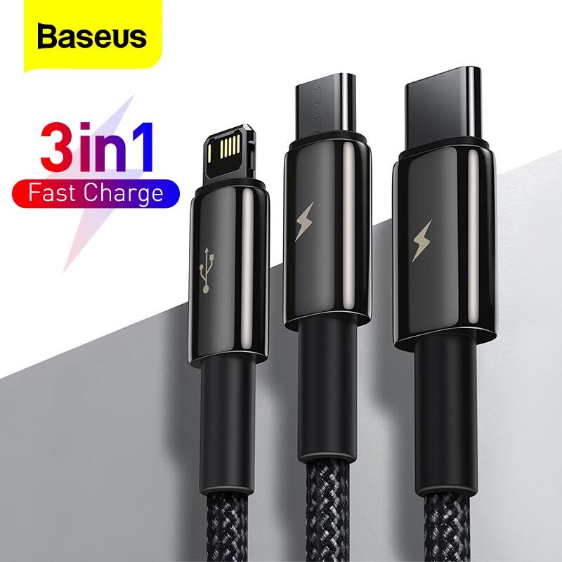 Jual Baseus Original Tungsten Kabel Data 3 in 1 Micro USB Type C ...