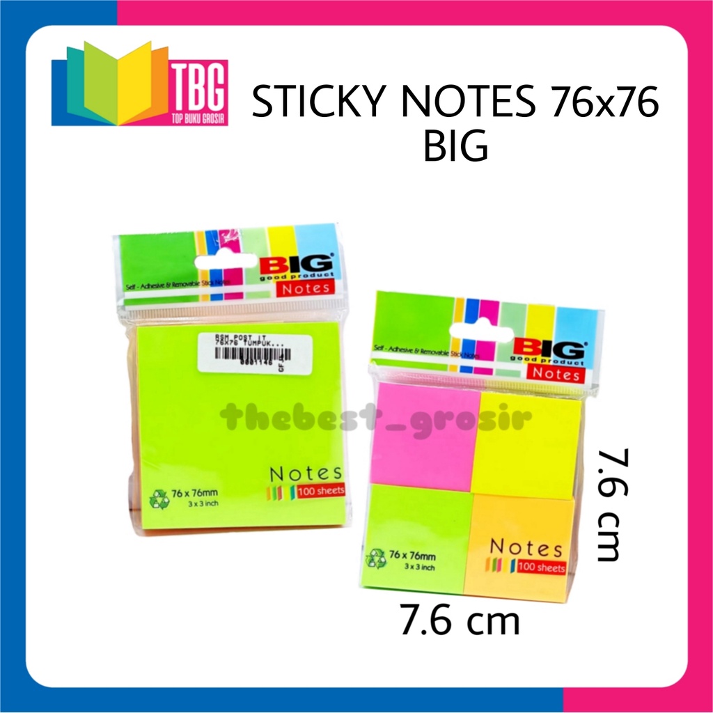 Jual 1 PAD STICKY NOTES 76X76 BIG / STICK NOTE WARNA / MEMO PAD ...