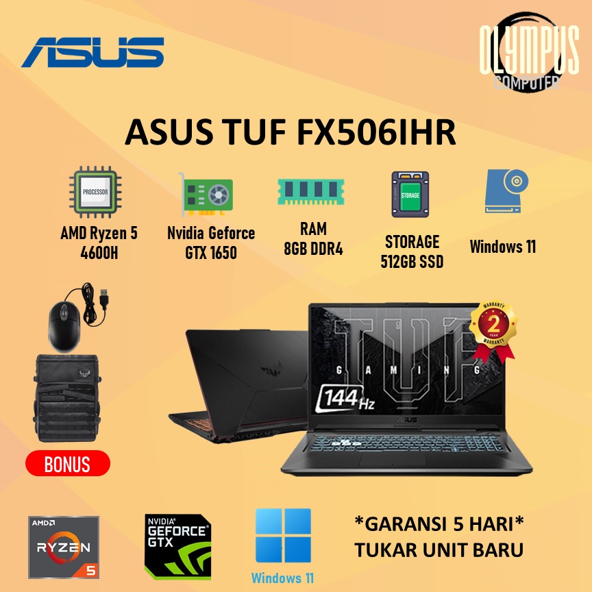 Jual Asus Tuf Gaming FA506IHRB GTX1650 Ryzen 5 4600H 8GB 512SSD W11+OHS ...