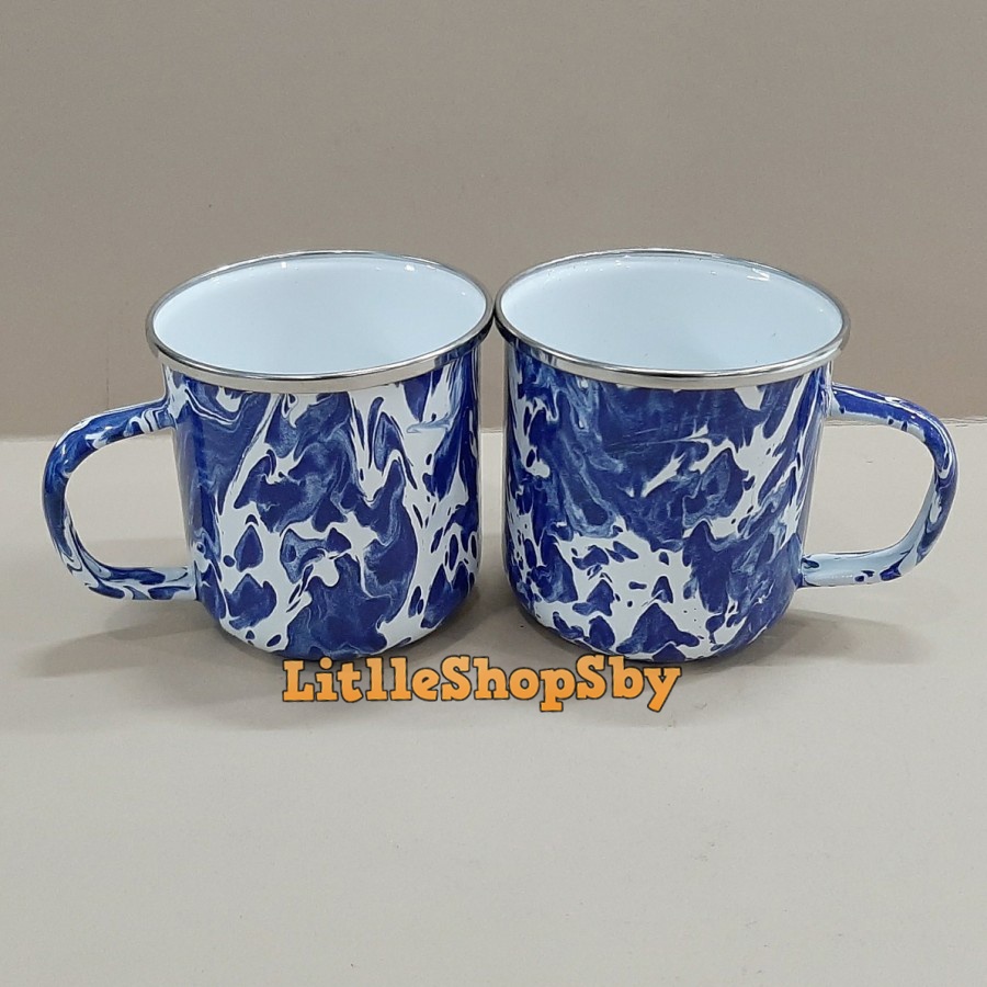 Jual Gelas Cangkir Mug Enamel 9cm Biru Blirik Marble Loreng | Shopee ...