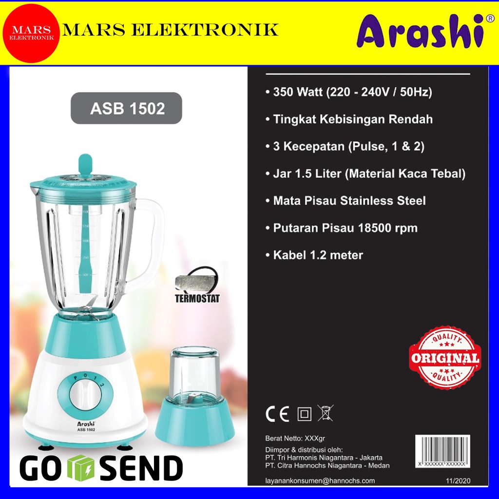 Jual BLENDER ARASHI ASB1502 / 1,5 LITER / KACA / ASB 1502 / READY / GOSEND / PELUMAT ARASHI ...