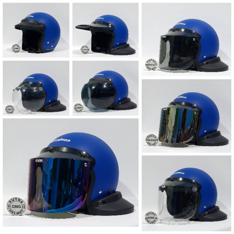 Jual PAKET HELM CARGLOS ORIGINAL CFM CARGLOSS RETRO POLICE BLUE DOFF ...