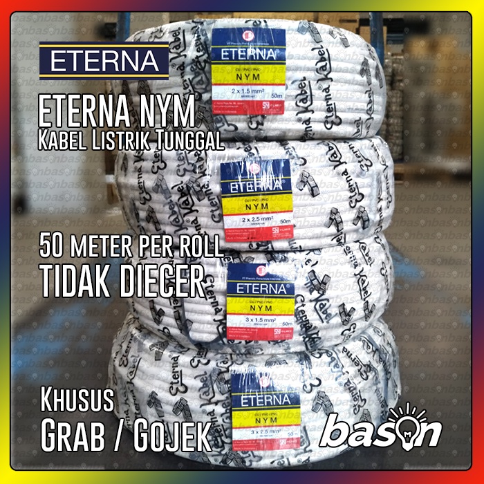 Jual ETERNA NYM 50 meter kabel 2x1.5 2x2.5 3x1.5 3x2.5 - KHUSUS GRAB GOJEK | Shopee Indonesia