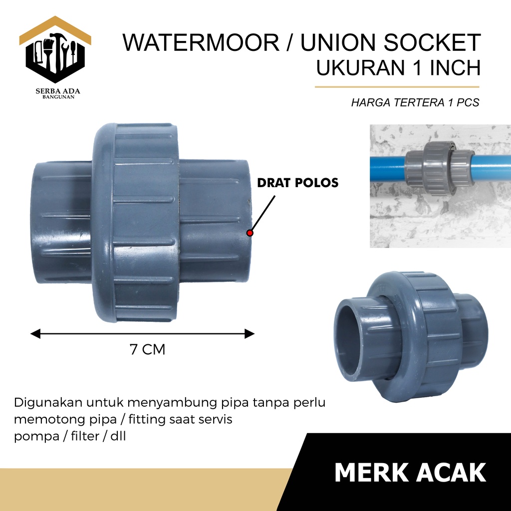 Jual WATERMUR WATERMOOR POLOS & DRAT LUAR PVC 1 - 1/2 - 3/4 INCH WATER UNION SOCKET SAMBUNGAN ...