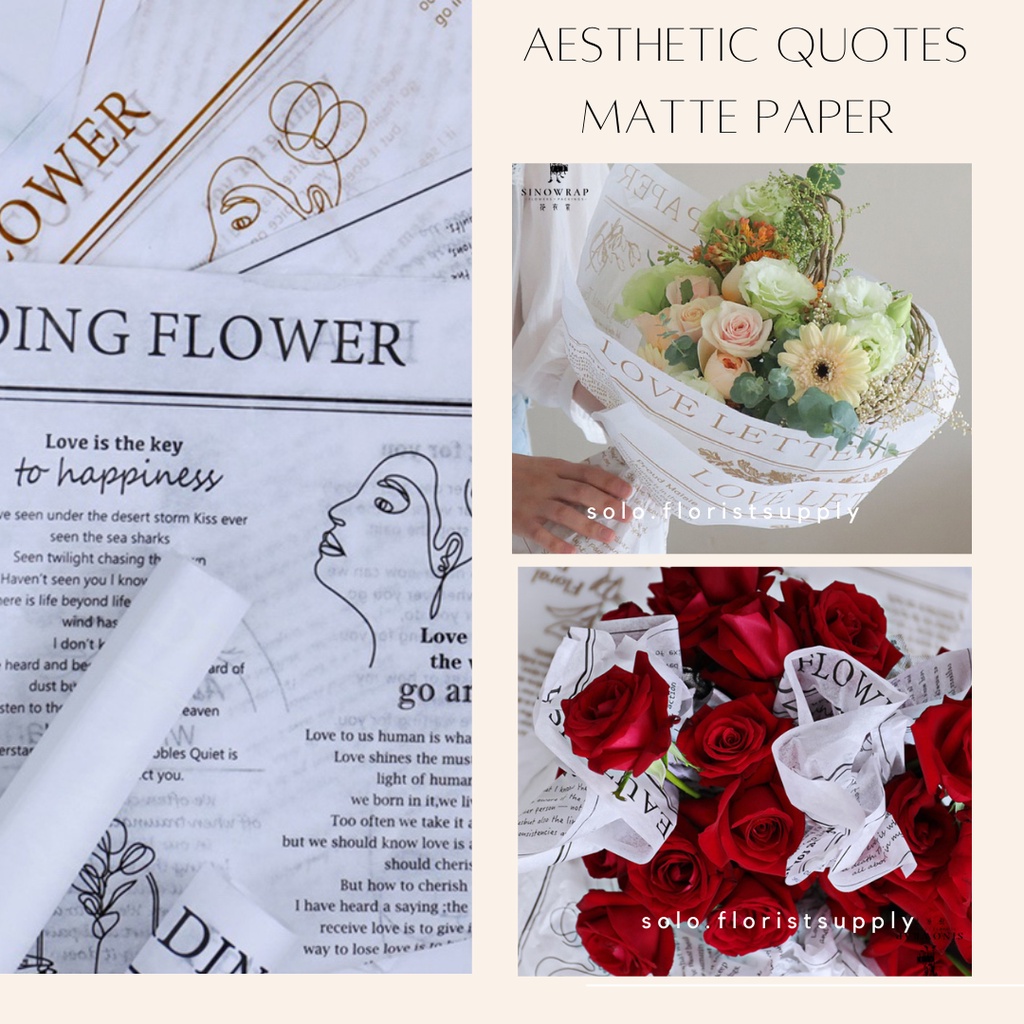 Jual ECER FLOWER WRAPPING AESTHETIC MATTE PAPER QUOTES NEWSPAPER CRAFT ...