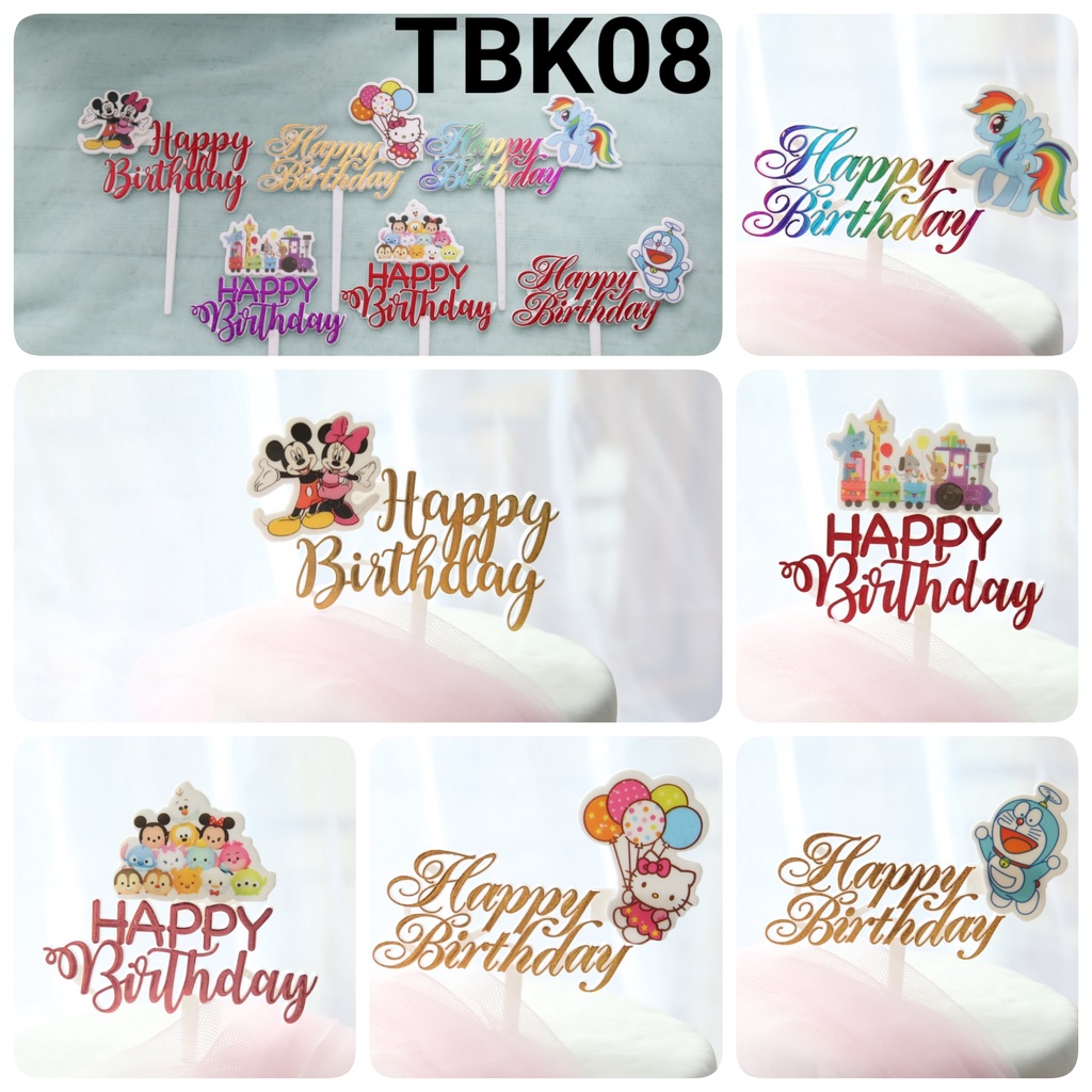 Jual TBK08 Cake topper birthday doraemon hello kitty little pony mickey ...