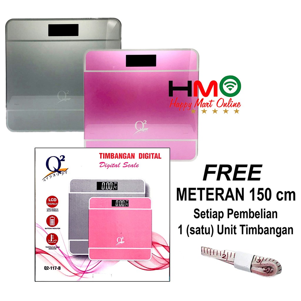 Jual Timbangan Badan Digital Kaca Q2 117B / Bathroom Scale / Timbangan ...