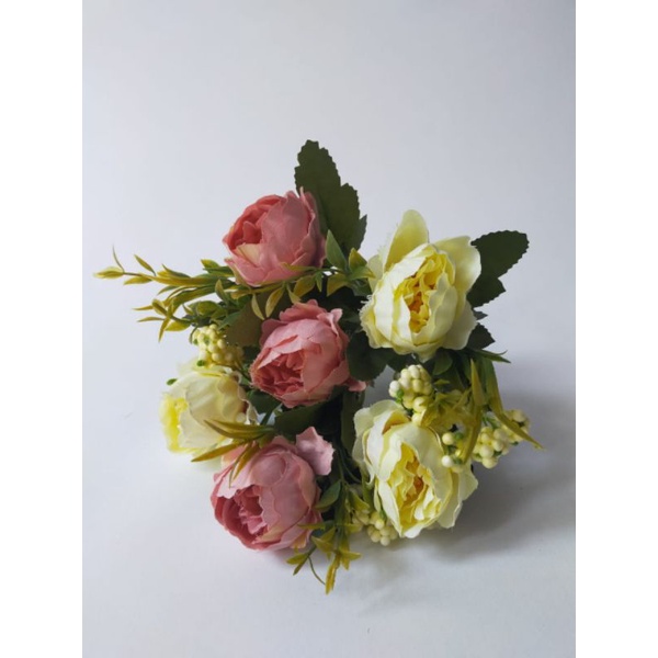 Jual Bunga Peony Mutiara Artificial Plastik Cream Deep Pink 6 Cabang ...